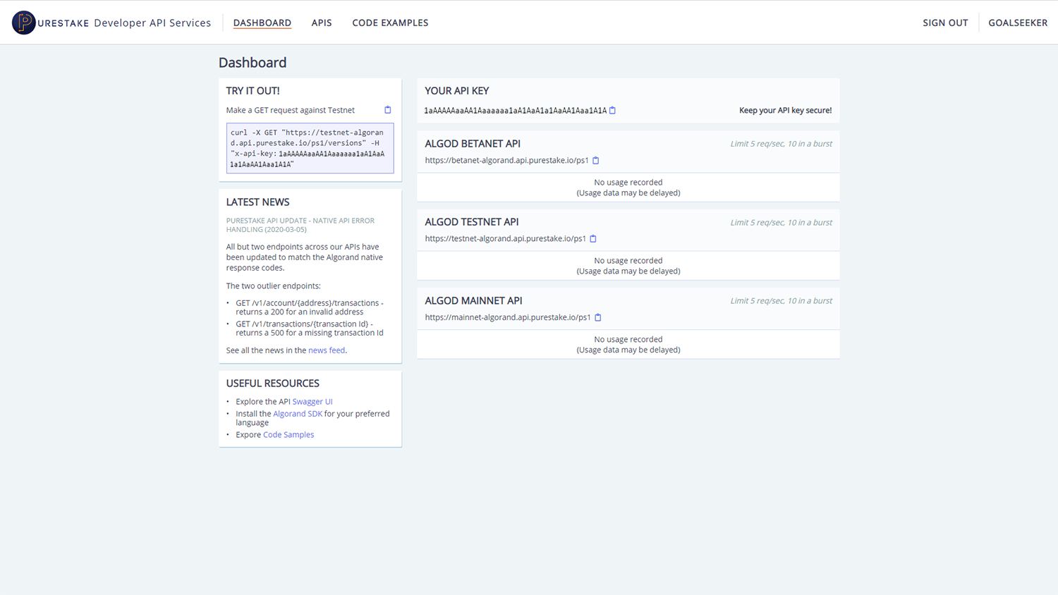 Getting Started with the PureStake API Service | Algorand Developer Portal
